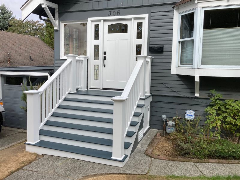 Wood front porch stair and entry custom design build by Westbrook