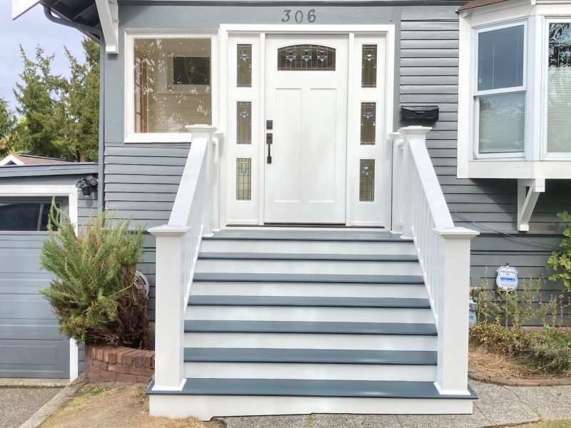Wood front porch stair and entry custom design build by Westbrook